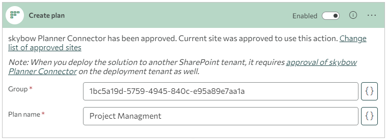 Action: Create plan – skybow Portal