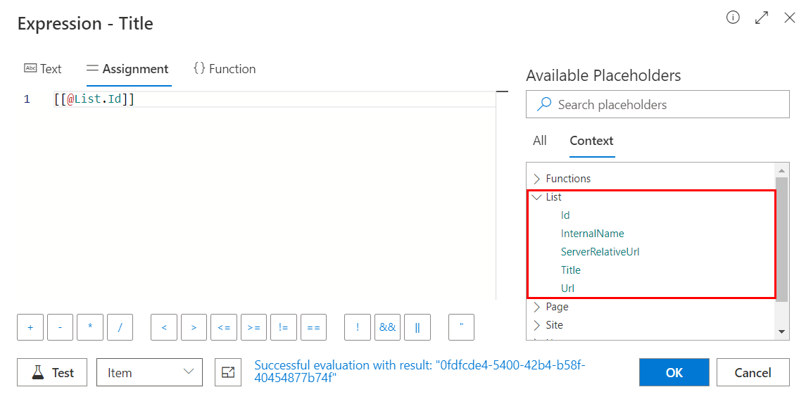 Context placeholders in expression builder – skybow Portal