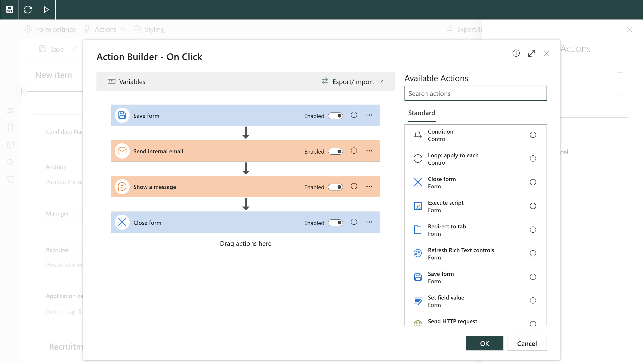 Overview of all the Automation Actions in the Form Builder – skybow Portal