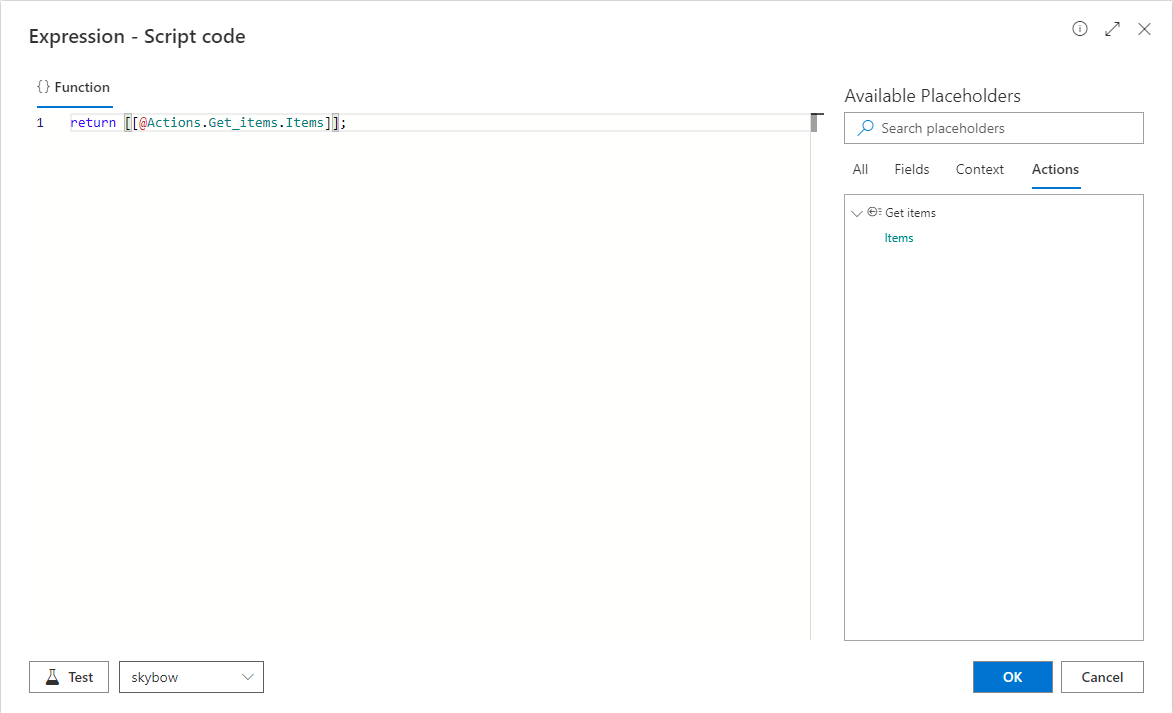 Action: Get items – skybow Portal