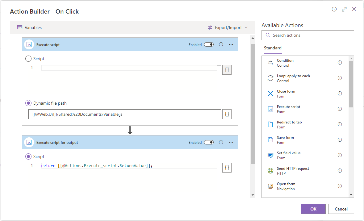 Action Execute Script Skybow Portal